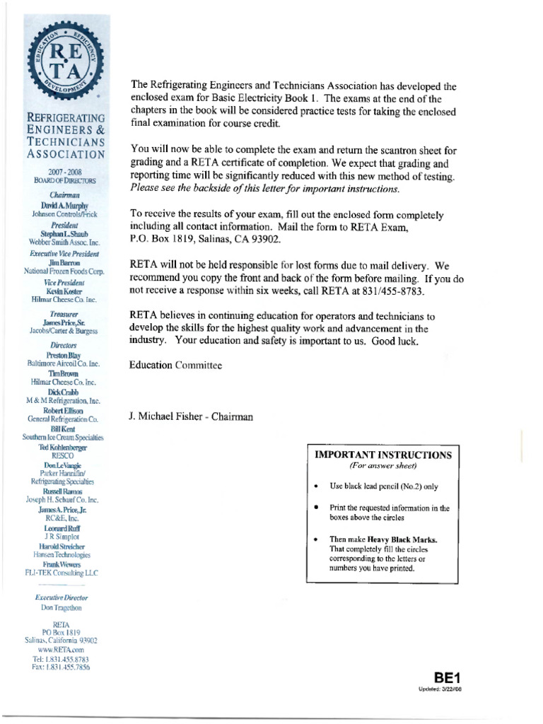 Basic Electricity - Course 1 Final Examination | PDF