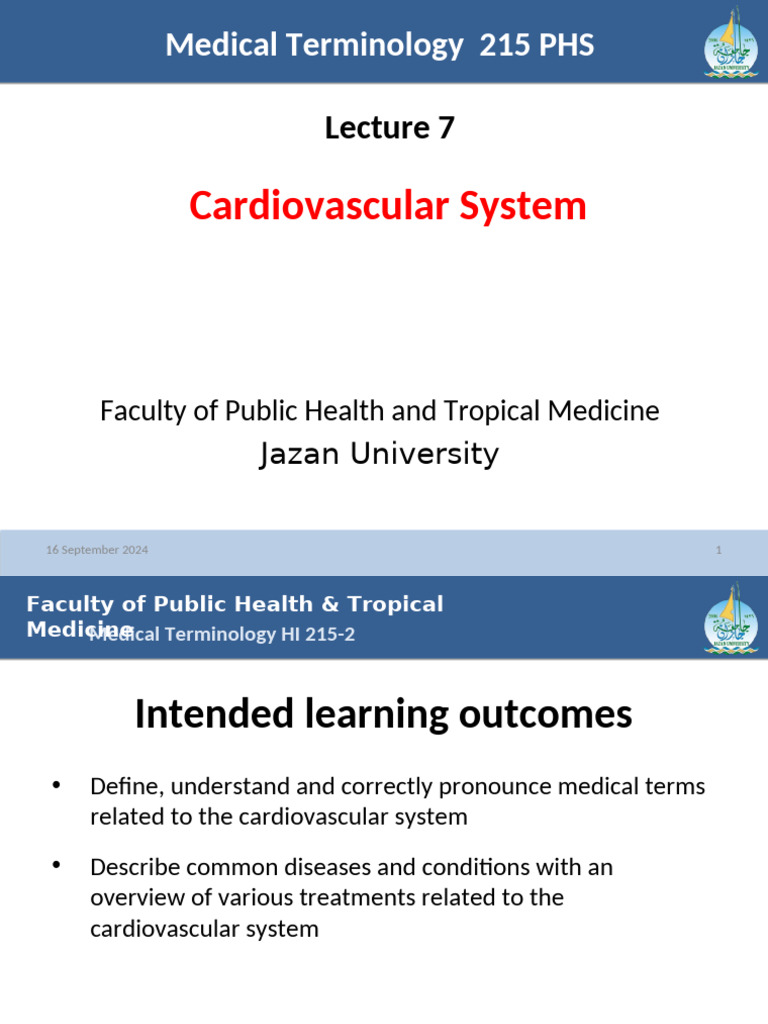 Lecture (7) Cardiovascular System | PDF