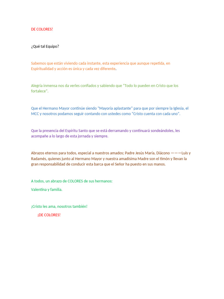 De COLORES Carta Vale | PDF