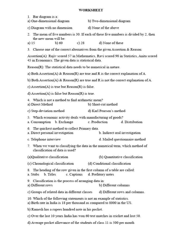 Worksheet For Stats | PDF