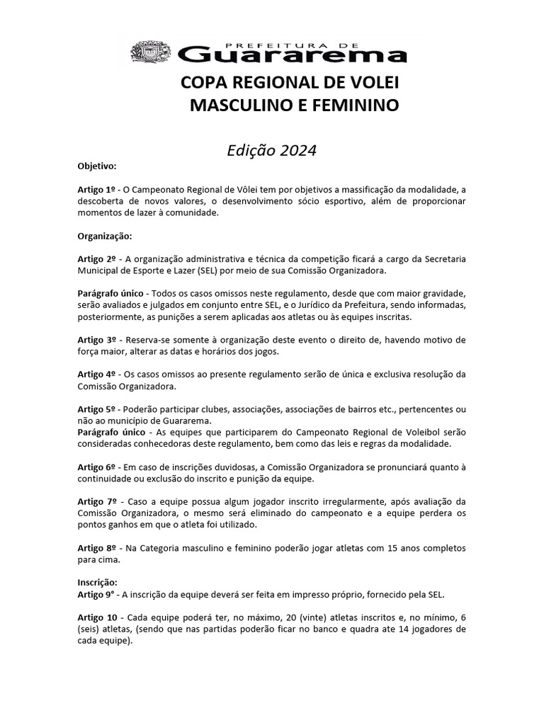 Regulamento Voleibol Masc e Fem | PDF