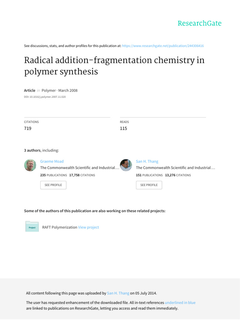 Radical Addition Fragmentation Chemistry | PDF