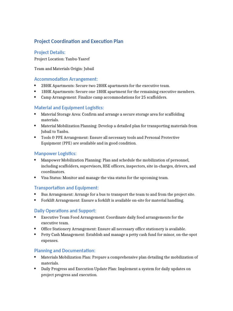 Project Coordination and Execution Plan | PDF