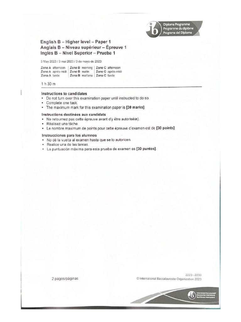 English B Paper 1 HL | PDF