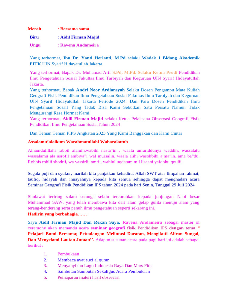 Teks MC Seminar Geografi Fisik 2024 (1) Fiks | PDF