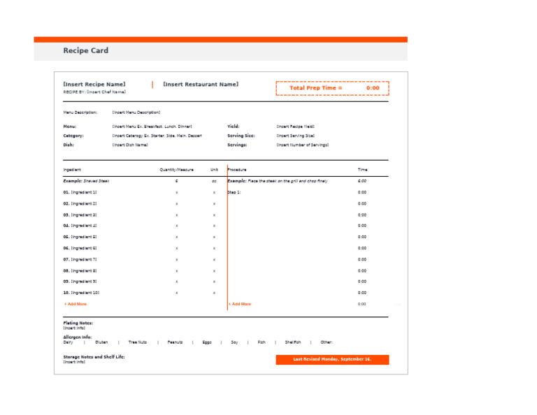 Toast Recipe Card Template | PDF