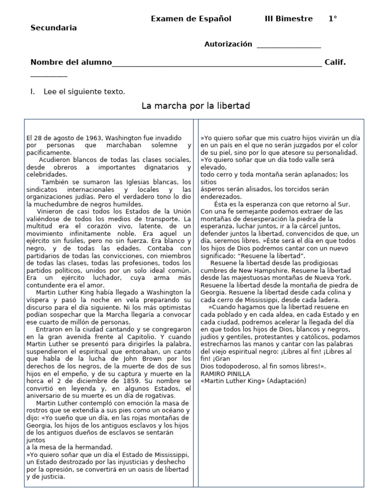 Examen Unidad 3 Español 1 | PDF