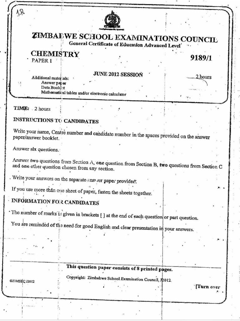 Zimsec Physical Chem Past Exam Papers by @deal Dylan | PDF