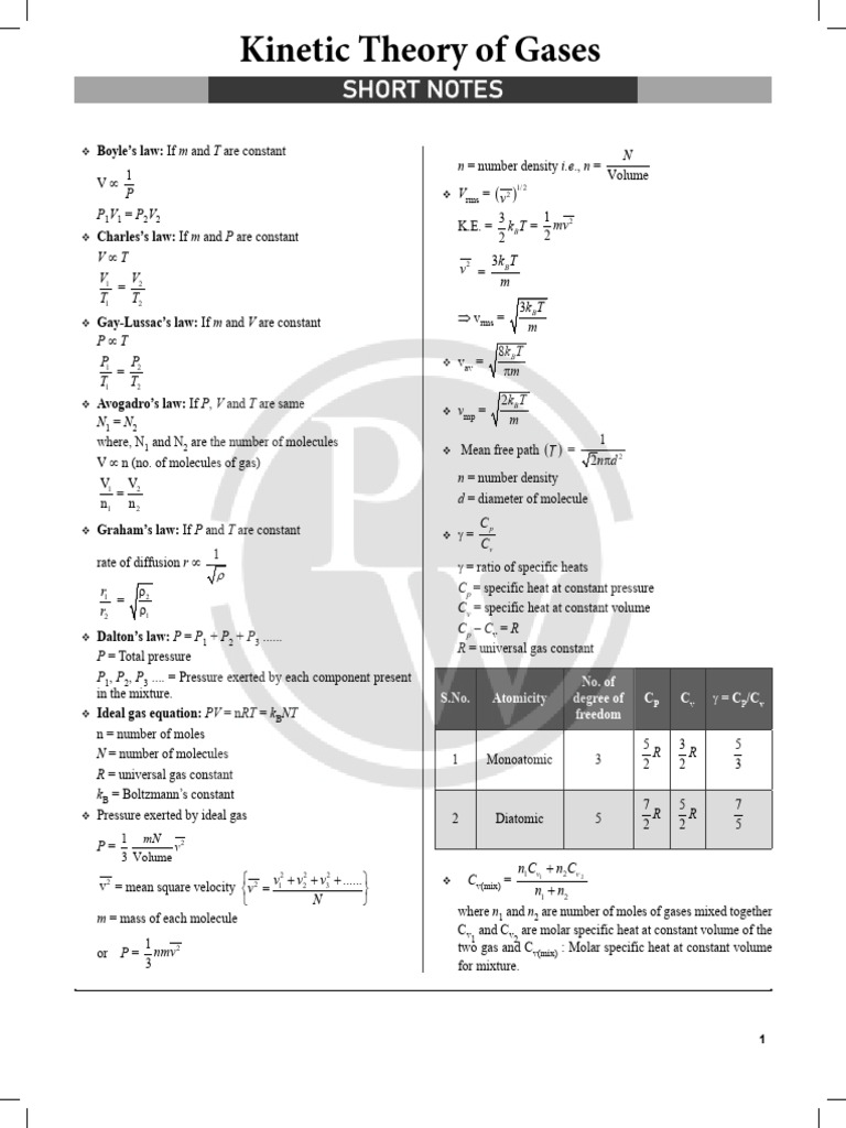12.kinetic Theory - Short Notes | PDF