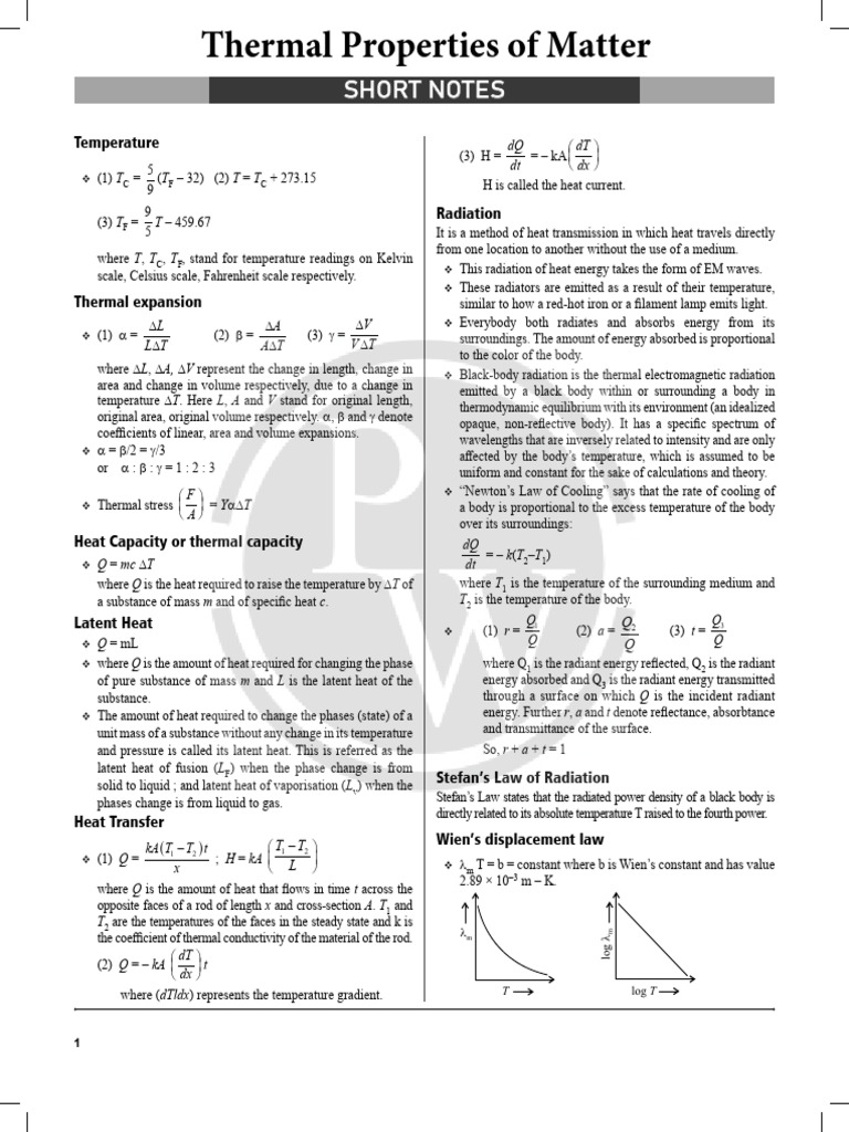 10.thermal Properties of Matter - Short Notes | PDF