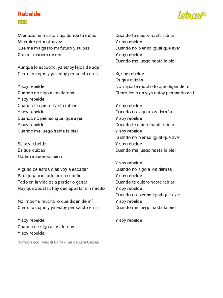 Rebelde - RBD | PDF
