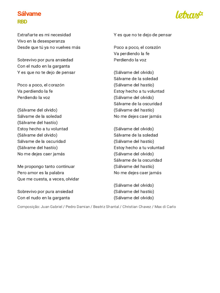 Sálvame - RBD | PDF