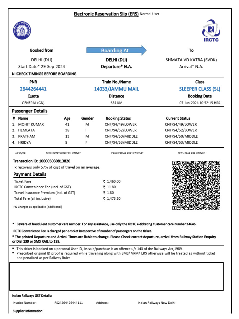 14033/JAMMU MAIL Sleeper Class (SL) | PDF