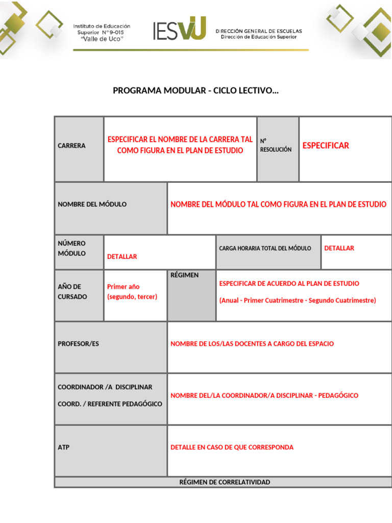Modelo Programa Modular 2024-1 | PDF