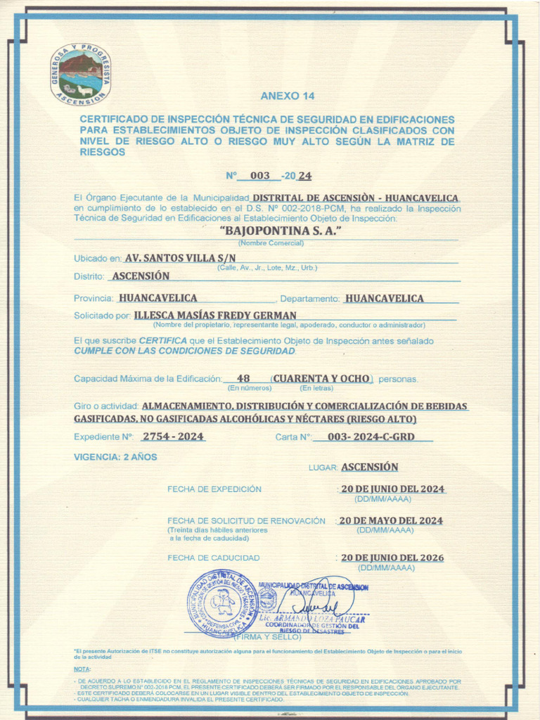Certificado Indeci Ascension | PDF