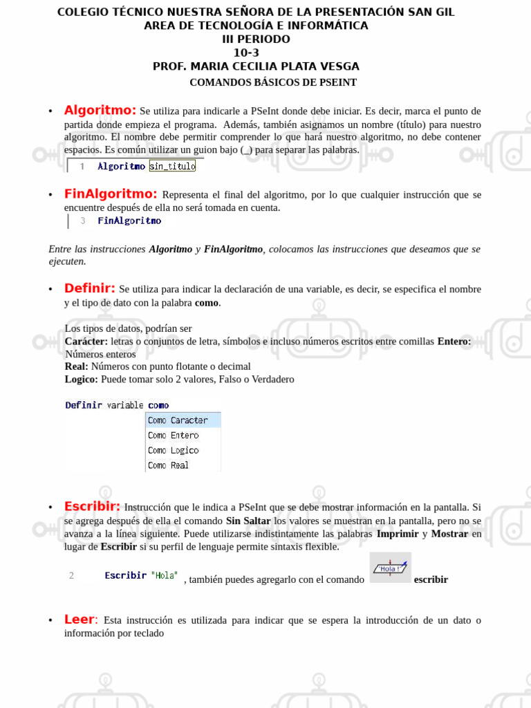 Comandos de Codificación en Pseint 10-3 | PDF