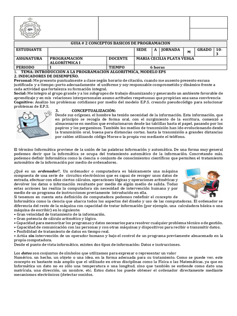 GUIA 2 II PERIODO- CONCEPTOS DE PROGRAMACIÓN | PDF