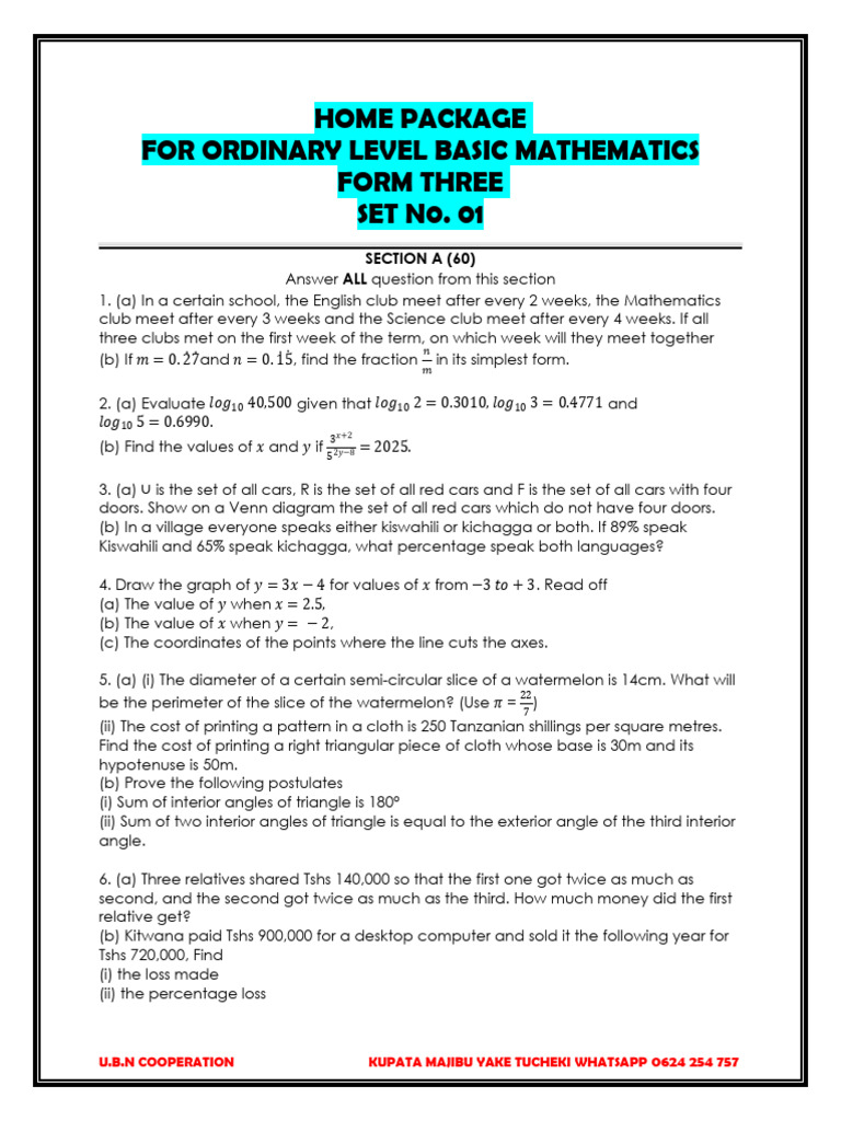 f3 Basic Mathematics Home Package | PDF