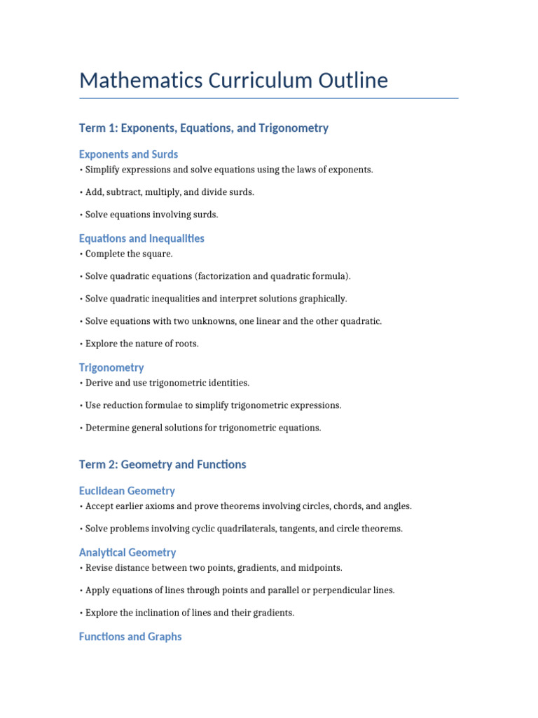 Mathematics Curriculum Outline | PDF