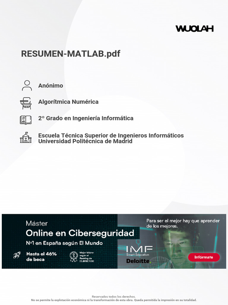 Wuolah Free Resumen Matlab | PDF