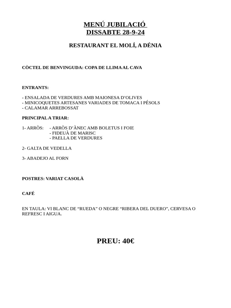Menú El Molí | PDF