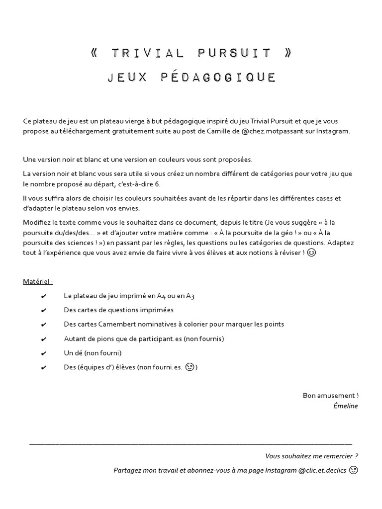 Trivial Pursuit Pédagogique | PDF
