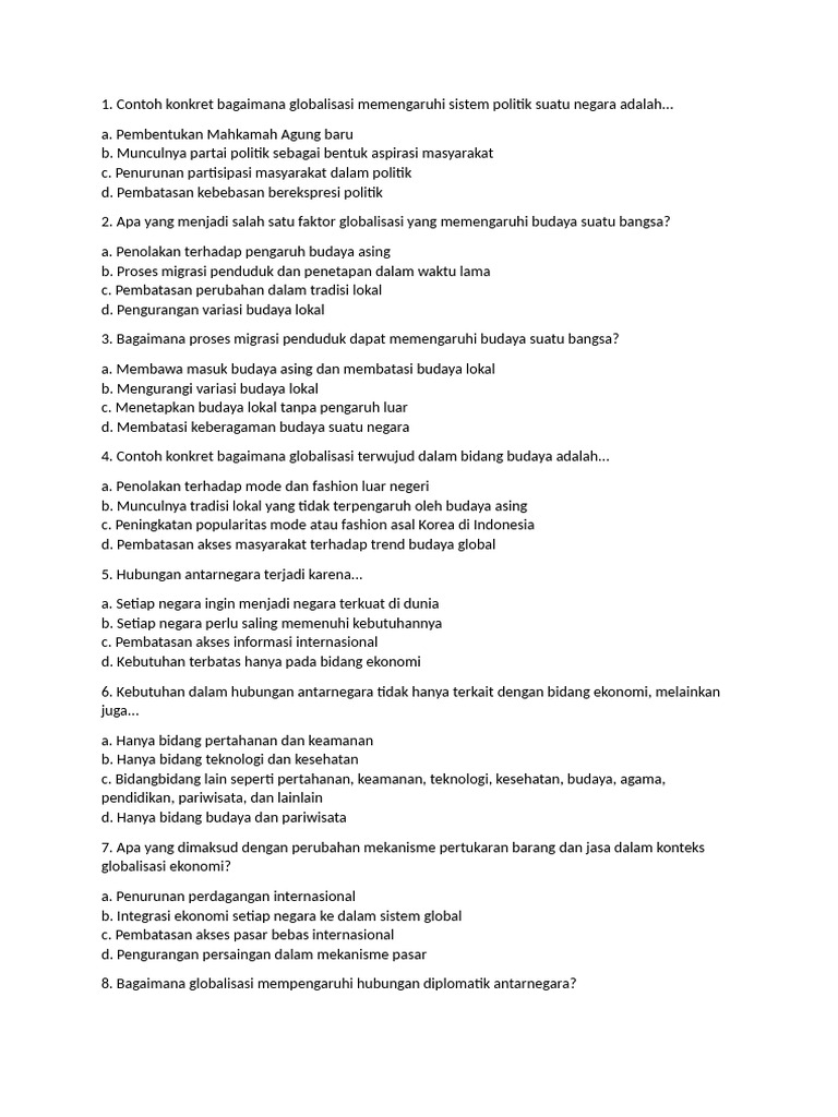 Soal Ipas Kelas 6 Bab 4 Indonesia Dan Masyarakat Dunia | PDF
