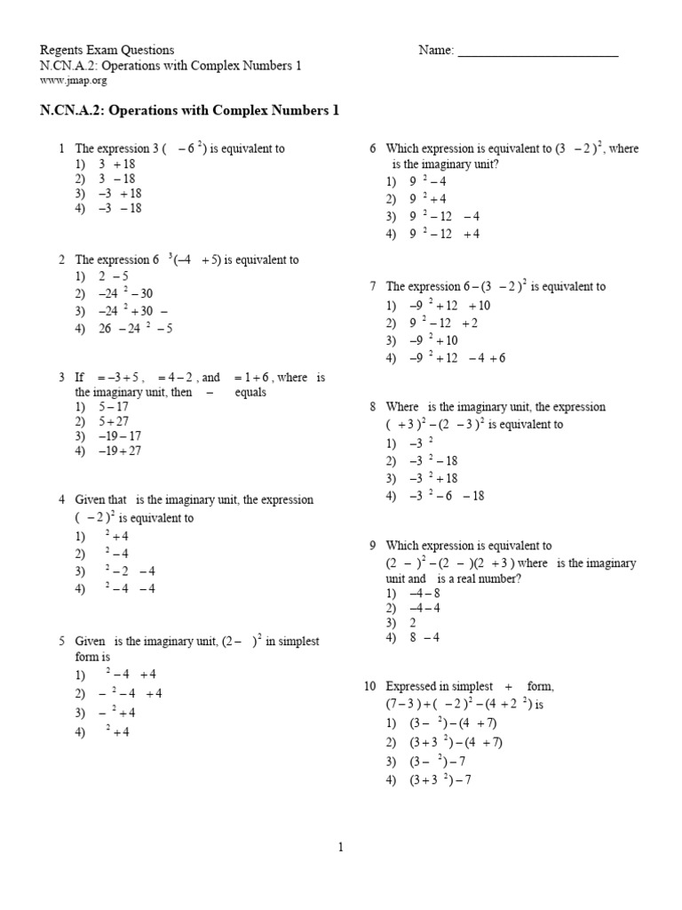 N.CN.A.2. Operations With Complex Numbers 1 | PDF
