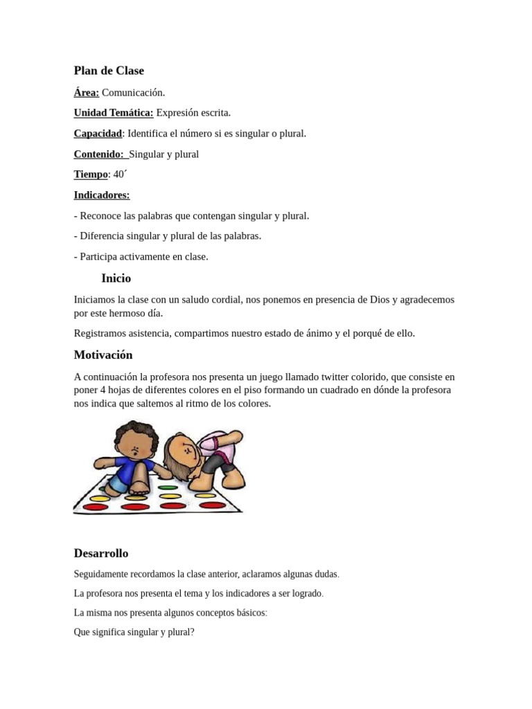 plan de clase singular y plural | PDF