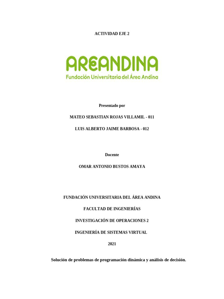 Act Eje 2 Invest Oper 2 | PDF | Matemáticas Aplicadas