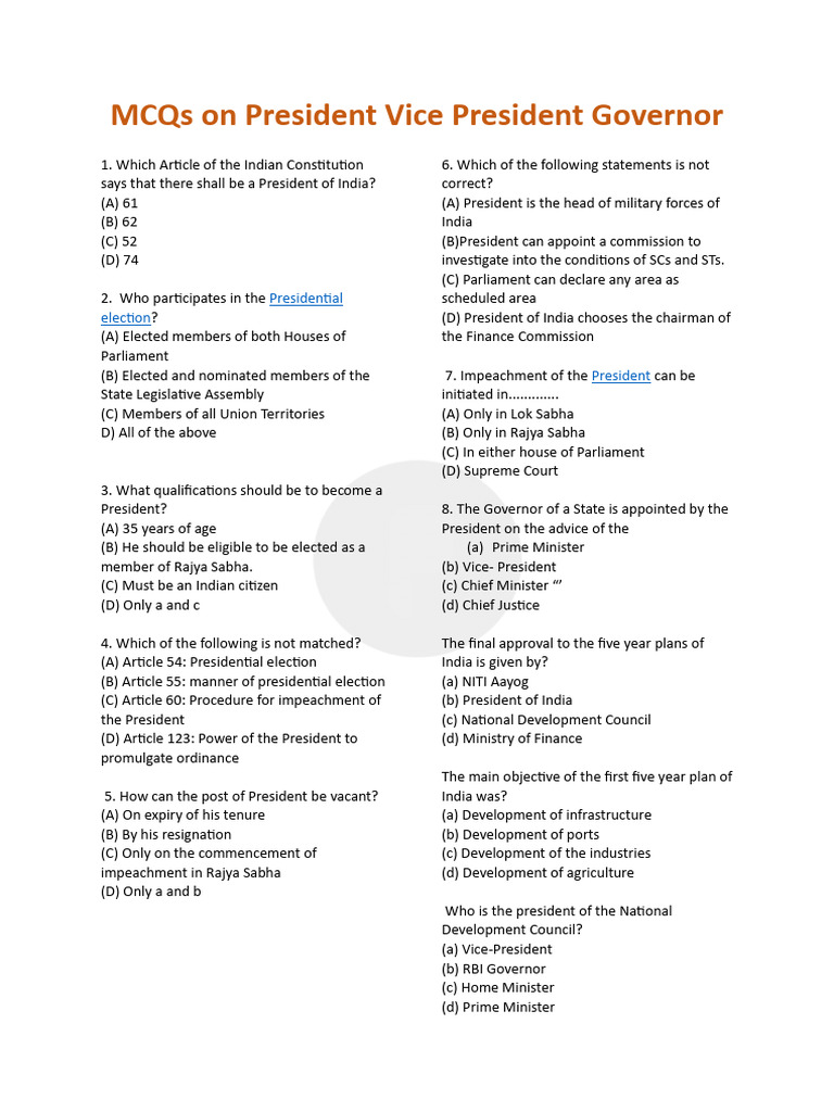 Indian Political MCQs | PDF | Government Of India | Government