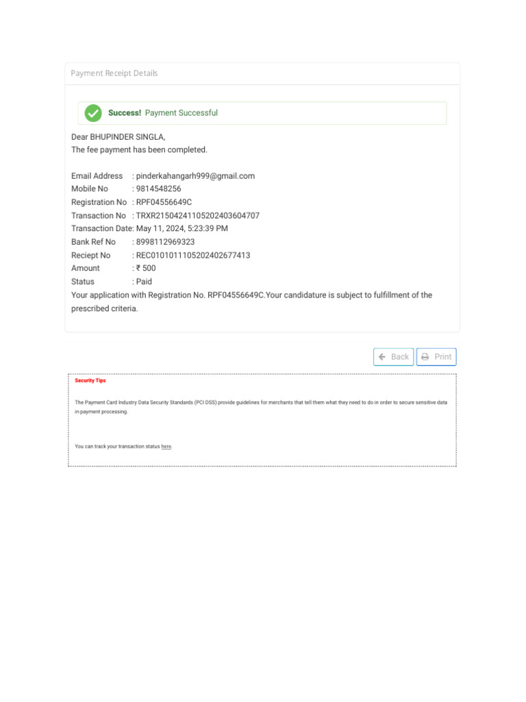 Rrbapply - Gov.in # Pscexamservice Payment-Receipt Successful | PDF