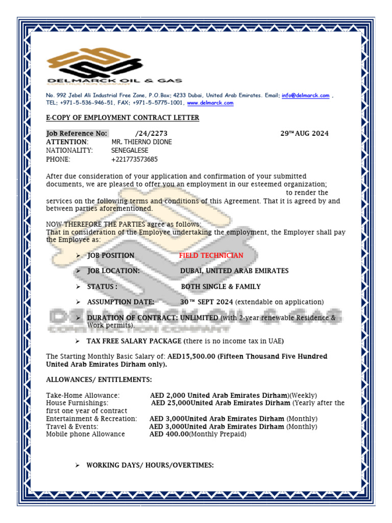 DELMARCK OIL JOB OFFER LETTER - Dionethierno0@ | PDF
