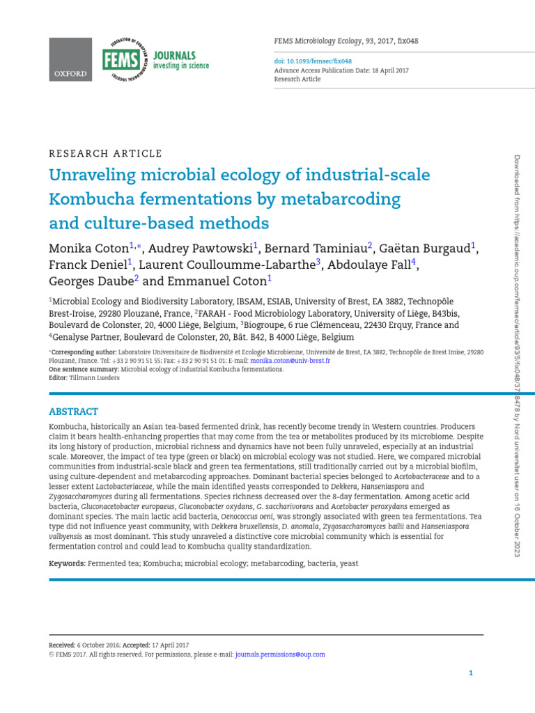 Coton Et Al. 2017, Unraveling Microbial Ecology of Industrial-Scale ...