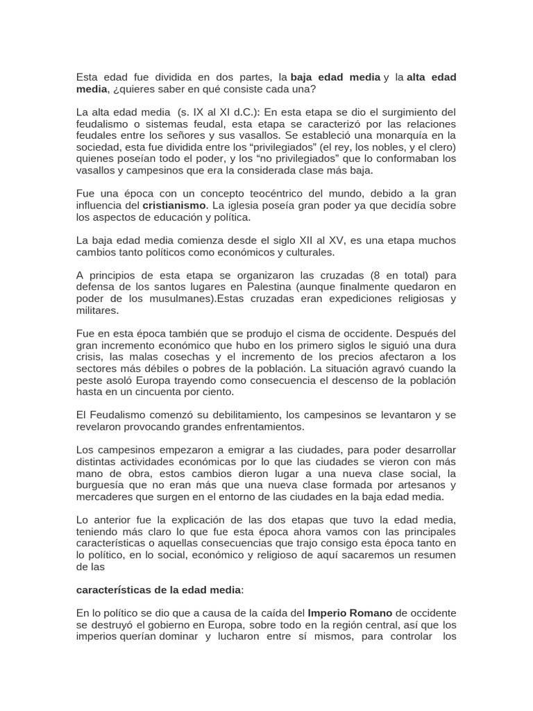 Características de la Edad Media | PDF | Edades medias | Política