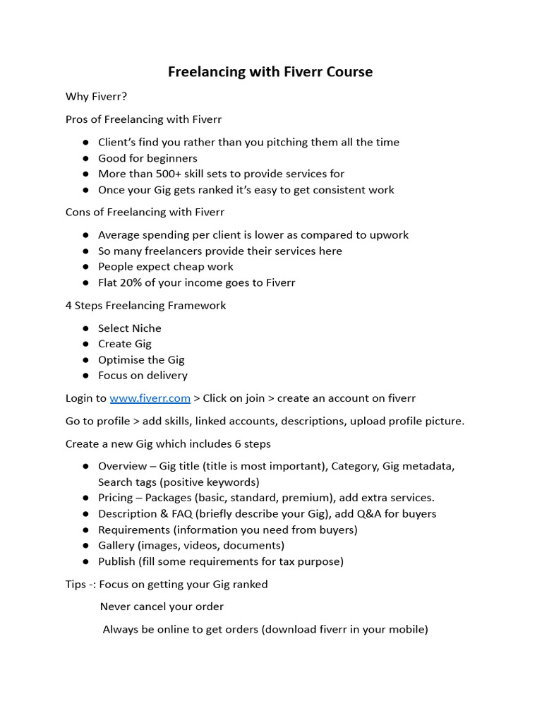 Freelancing With Fiverr Course Notes | PDF