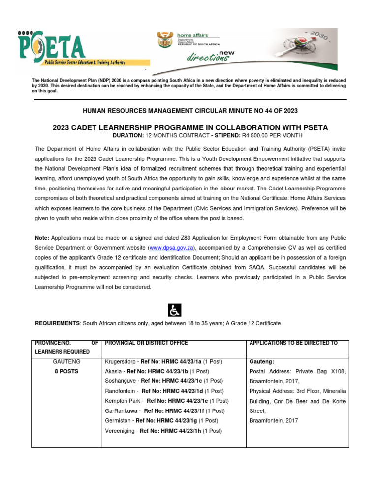 Home Affairs Learnerships 2023 Advert | PDF Home Affairs Learnerships 2023 Advert | PDF