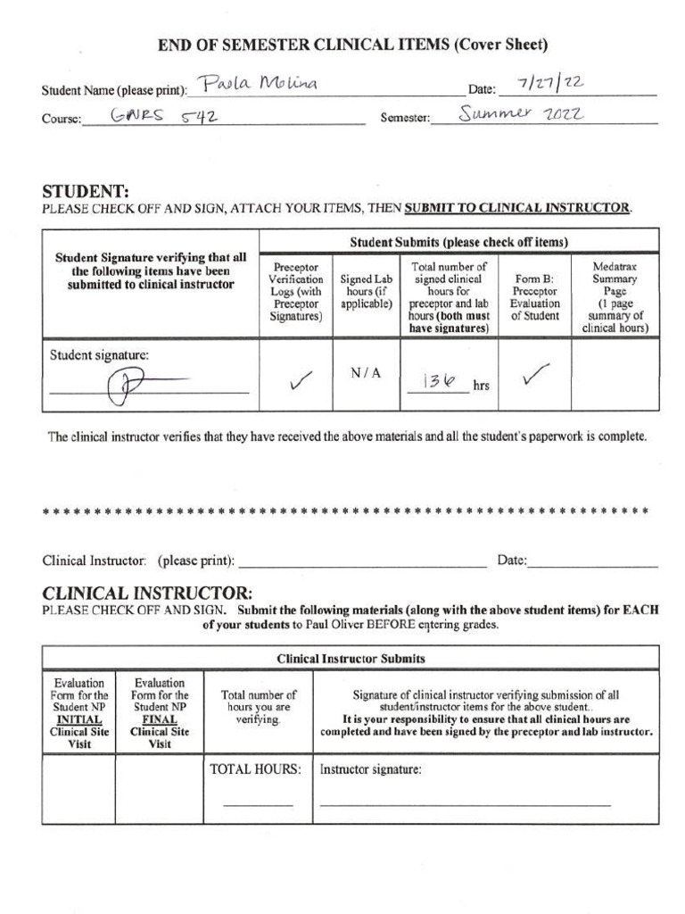 Summer Clinical Packet | PDF