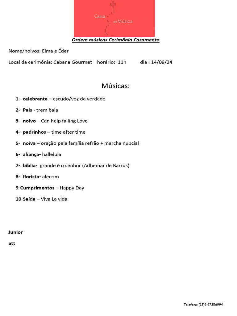 Roteiro Musical Elma e Eder | PDF