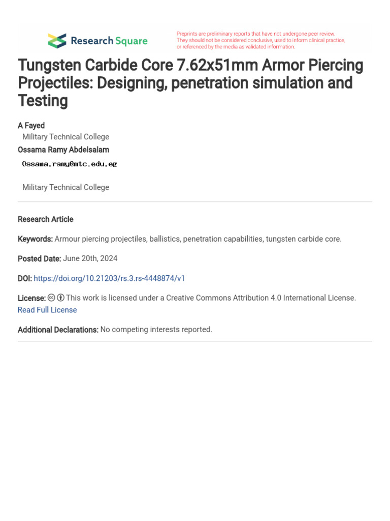 Tungsten Carbide Core 7.62x51mm Armor Piercing Projectiles Designing ...