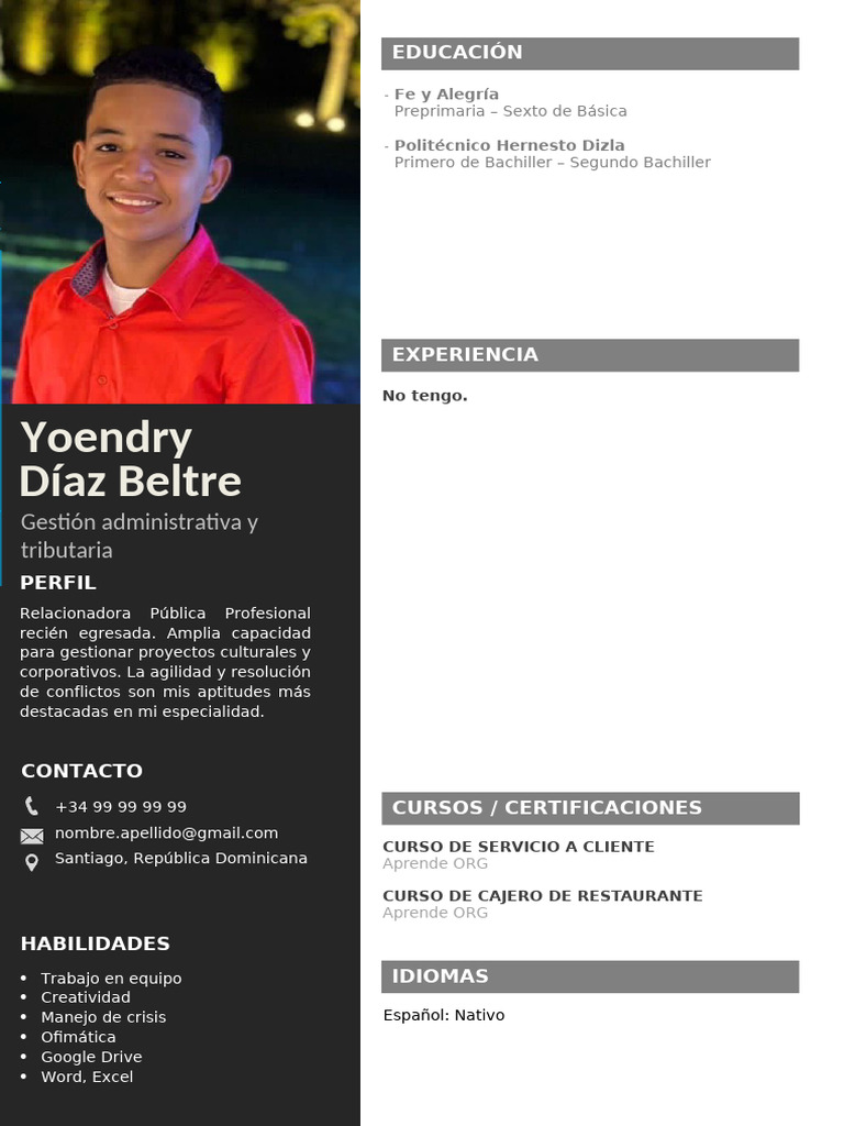 207-curriculum-vitae-primer-trabajo | PDF