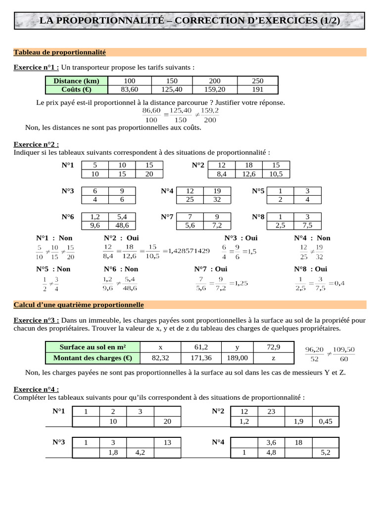 Correction Des Exercices Sur La Proportionnalite | PDF
