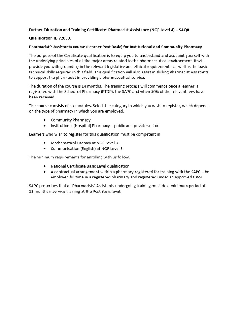 Further-Education-and-Training-Certificate-Pharmacist-Assistance-NQF ...