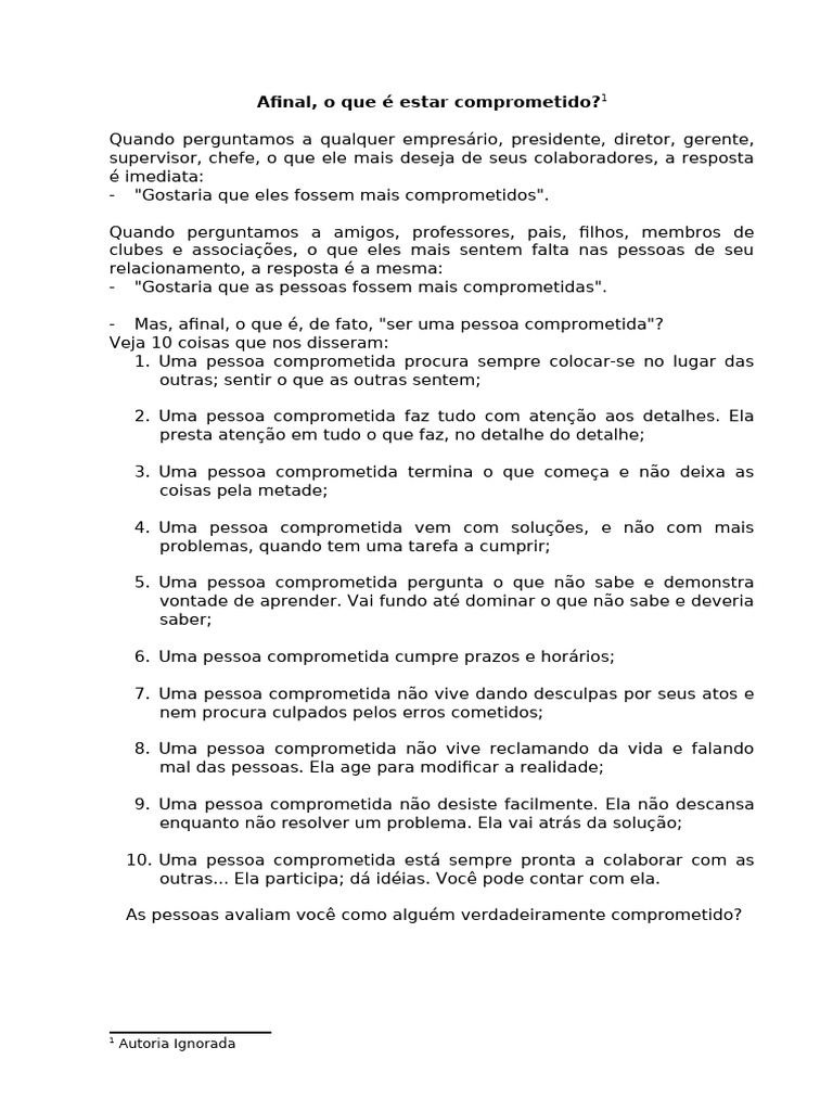 Afinal O Que É Estar Comprometido | PDF | Carreira e Crescimento ...