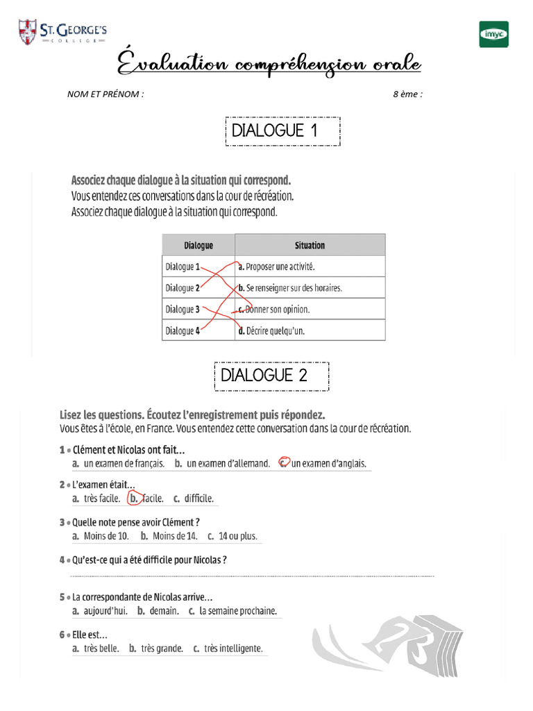 1 Évaluation C.O - C-E - 8° | PDF
