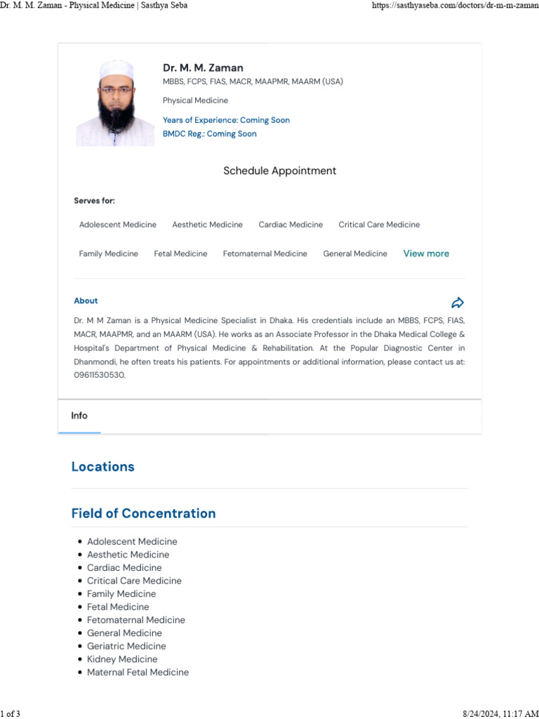 Dr. M. M. Zaman - Physical Medicine - Sasthya Seba | PDF