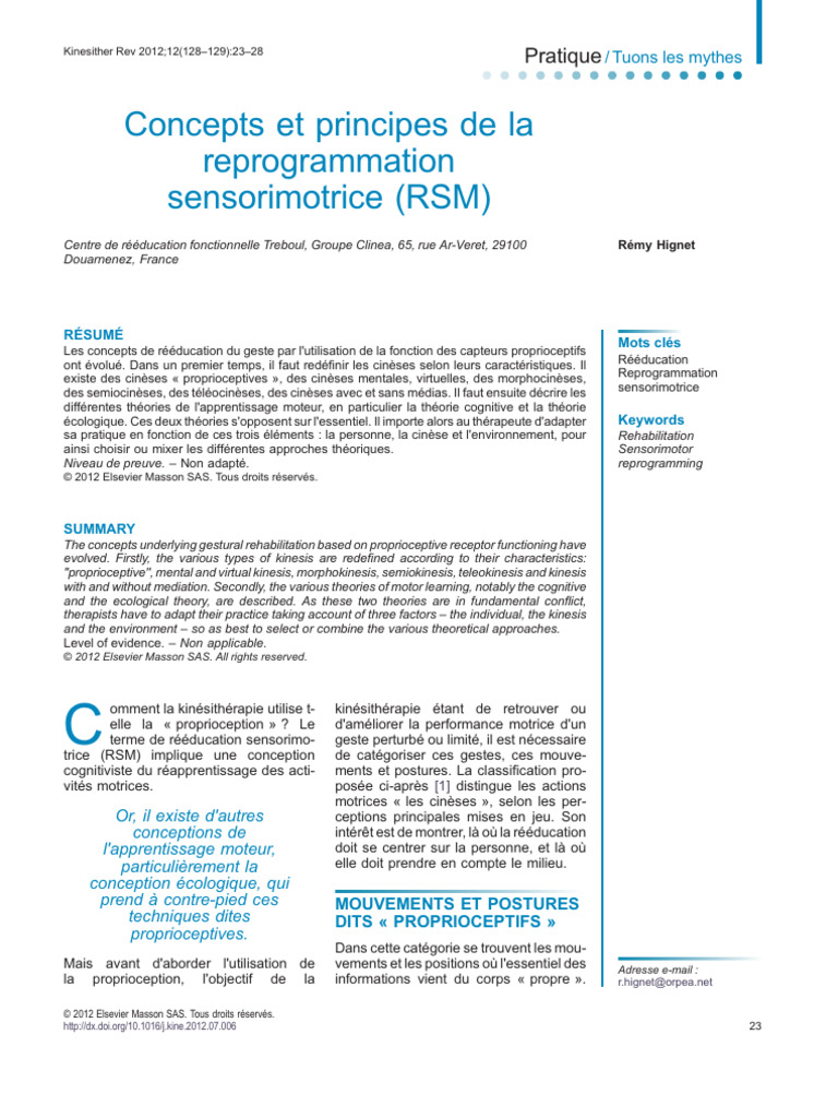 Concepts Et Principes de La Reprogrammation Sensorimotrice RSM | PDF
