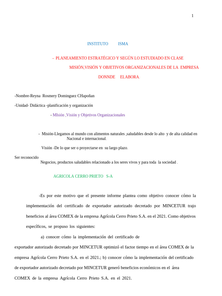 Agricola cerro prieto S.A | PDF