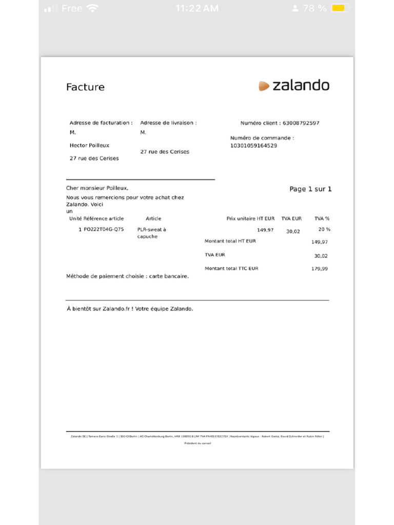 Facture Ralph Veste | PDF