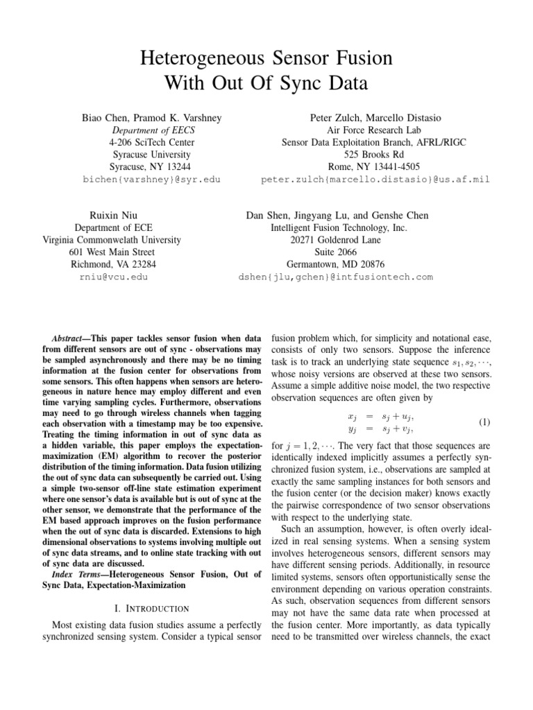 Heterogeneous Sensor Fusion With Out of Sync Data | PDF